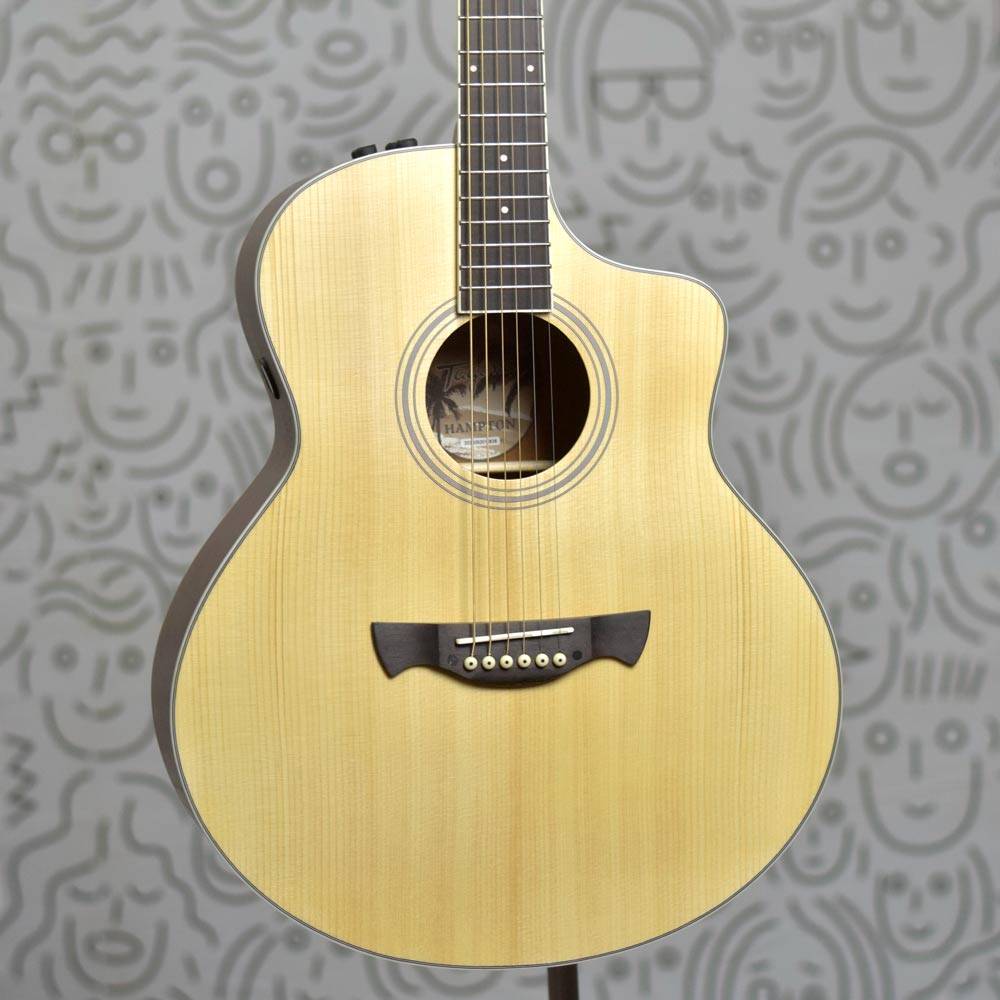 Violão Aço Tagima Hampton Elétrico Jumbo Folk Natural Open Pore :: Groover